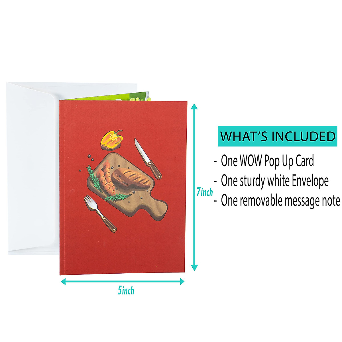 BBQ Party Grill Up Some Fun - 3D Pop Up Greeting Card For All Occasions - Love, Birthday, Christmas, Summer, Congrats - Removable Personalized Message Note - Thick Envelope, Fold Flat - 5x7 Inch