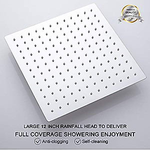 RODDEX Square Rain Shower Head, High Pressure Rainfall Showerhead, Large Fixed Stainless Steel Polished Chrome Shower Rain, 12 Inch Rainhead + 15 Inch Extension Arm