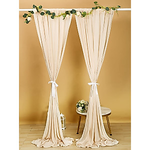 SHERWAY 9.6 Feet x 10 Feet Cream Beige Silky Soft Curtain Wedding Backdrop Drapes, Slightly Shiny Satiny Window Curtains for Party Ceremony Decoration