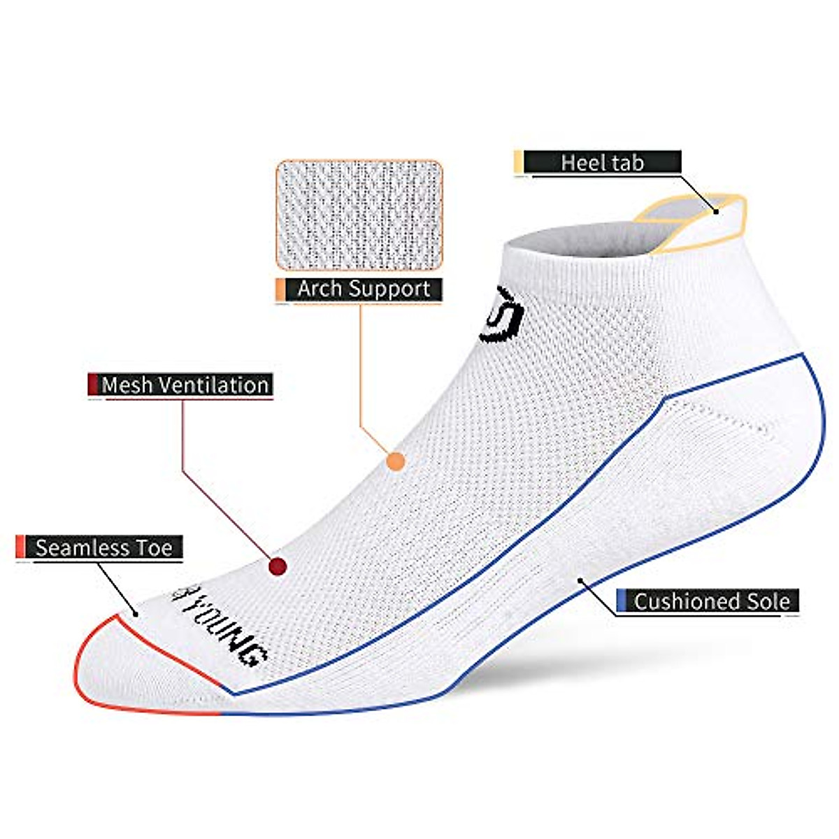 Wonder Young Mens Ankle Athletic Socks Cotton Mesh Cushioned Running Low Cut Tab Socks 6 Pairs