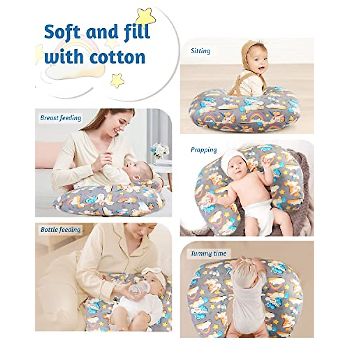 DF DUALFERV Nursing Baby Pillow Support Breastfeeding Pillow Infant Removable Cover Feeding Baby Pillow Washable Soft Snug Cotton Fits on Comfortable