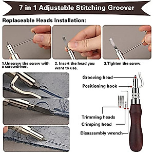 TLKKUE Leather Working Tools Leather Sewing Kit Leather Craft Tools with Storage Bag, Groover, Stitch Wheel, Waxed Threads, Awl, Needles, Manual, Leather Making Kit for DIY Sewing Craft Projects