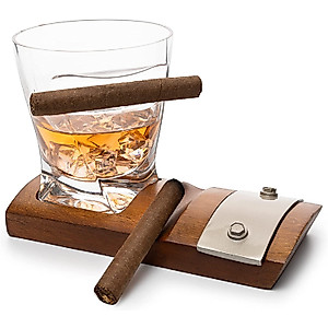 Glass & Cigar Coaster & with A Unique Whiskey Glass Slot to Hold Cigar Item, Whiskey Glass Gift Set, Item Rest, Accessory Set Gift for Dad, Men Home Office Decor Gifts, Fathers Day - Christmas