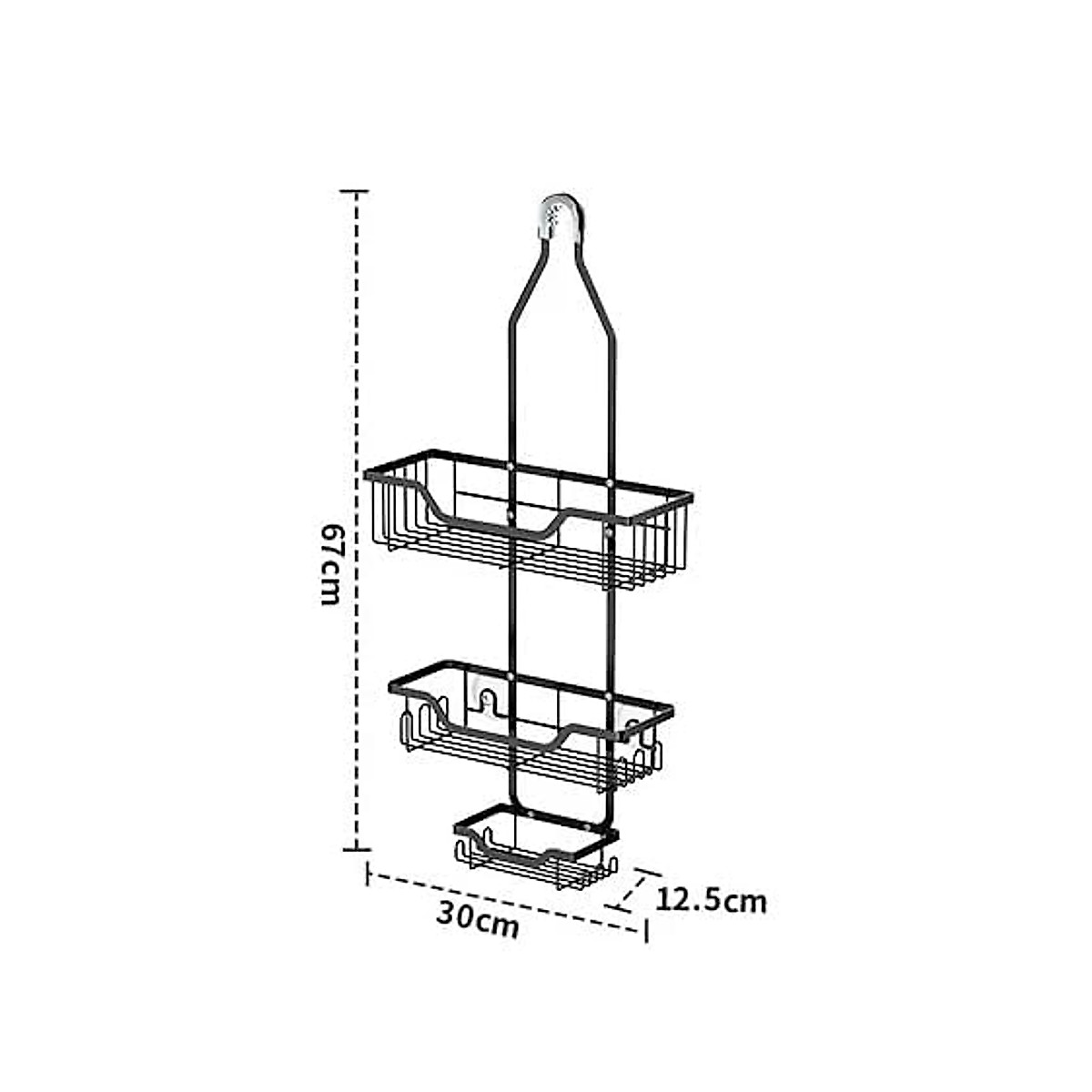 MLHpeak Shower Caddy Over Shower Head Rustproof Aluminum Large Hanging Shower Caddy with 12 Hooks for Razor/Sponge and Vacuum Suction Cups - Over The Shower Head Caddy with Soap Basket (Matte Black)