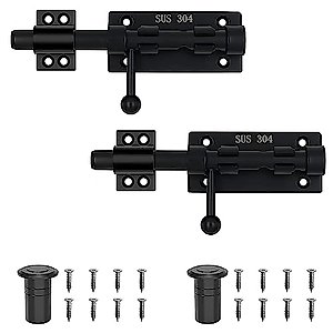 2 Pack 6.3Inch Gate Barn Lock Latches, 304 Stainless Steel Barrel Slide Bolt Black Door Latch, Fit for Outdoor Wooden Fence, Yard Doors, Garages, Bedrooms, Cupboards and Window