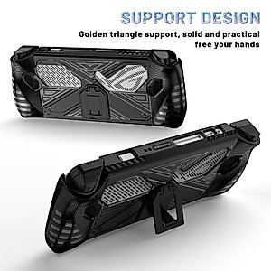 PAKESI Protection Case for ASUS ROG Ally - Rugged TPU with Built-in Stand for Game Handheld Console - Anti-Drop Shockproof Shell with 2 Pack Screen Protector (Black)