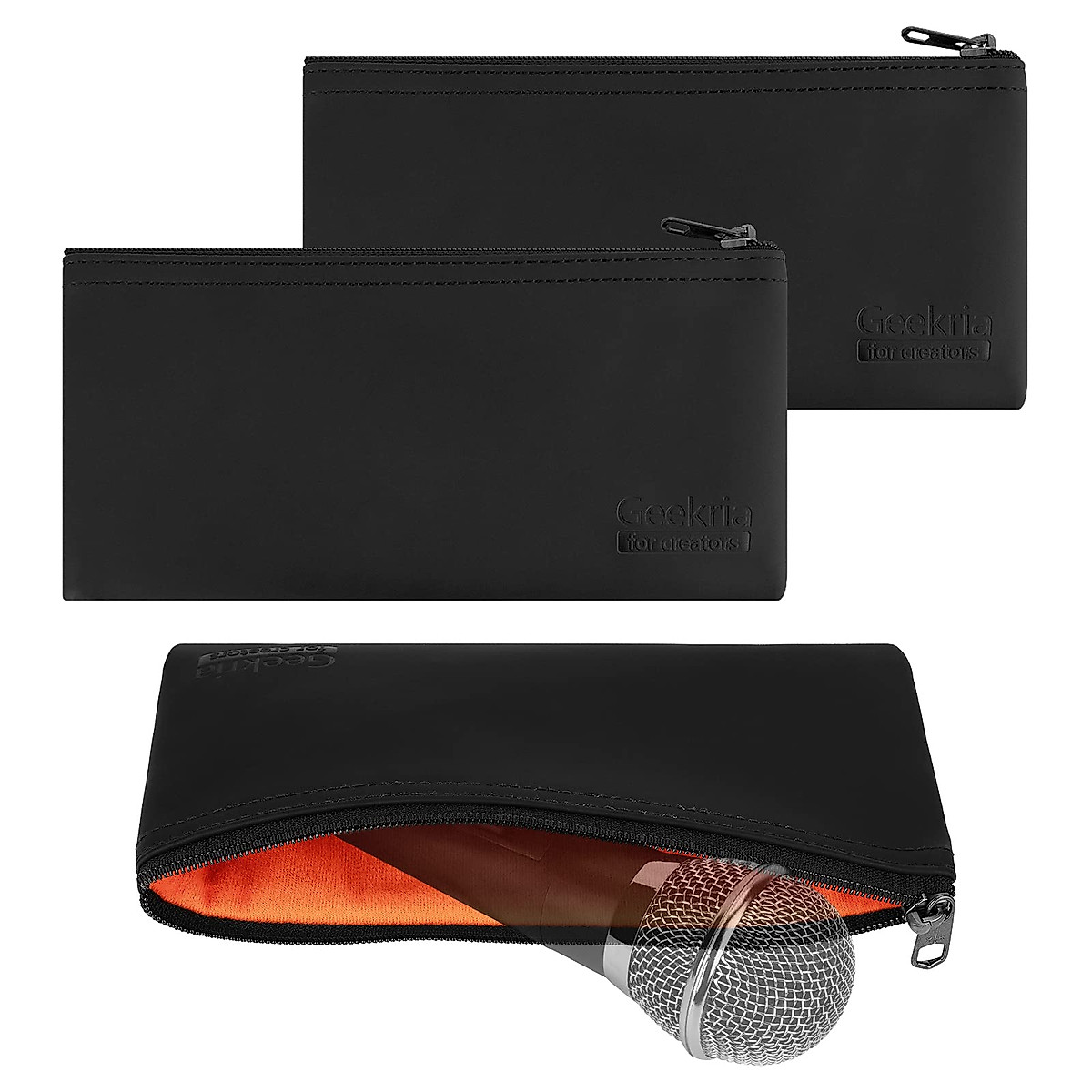 Geekria for Creators Microphone Zippered Pouch 3 Pack Compatible with Audio-Technica AT2005USB, ATR2100x-USB, AT2010, Shure SM57, SM58, SM48, BETA 57A, AKG D5 Travel Protective Bag (Size S)