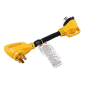 Camco - 21052 Heavy Duty Locking Female PowerGrip Adapter with Innovative 90 Degree Bend Design - 50 AMP Standard Male / 50 AMP 18" (55562)