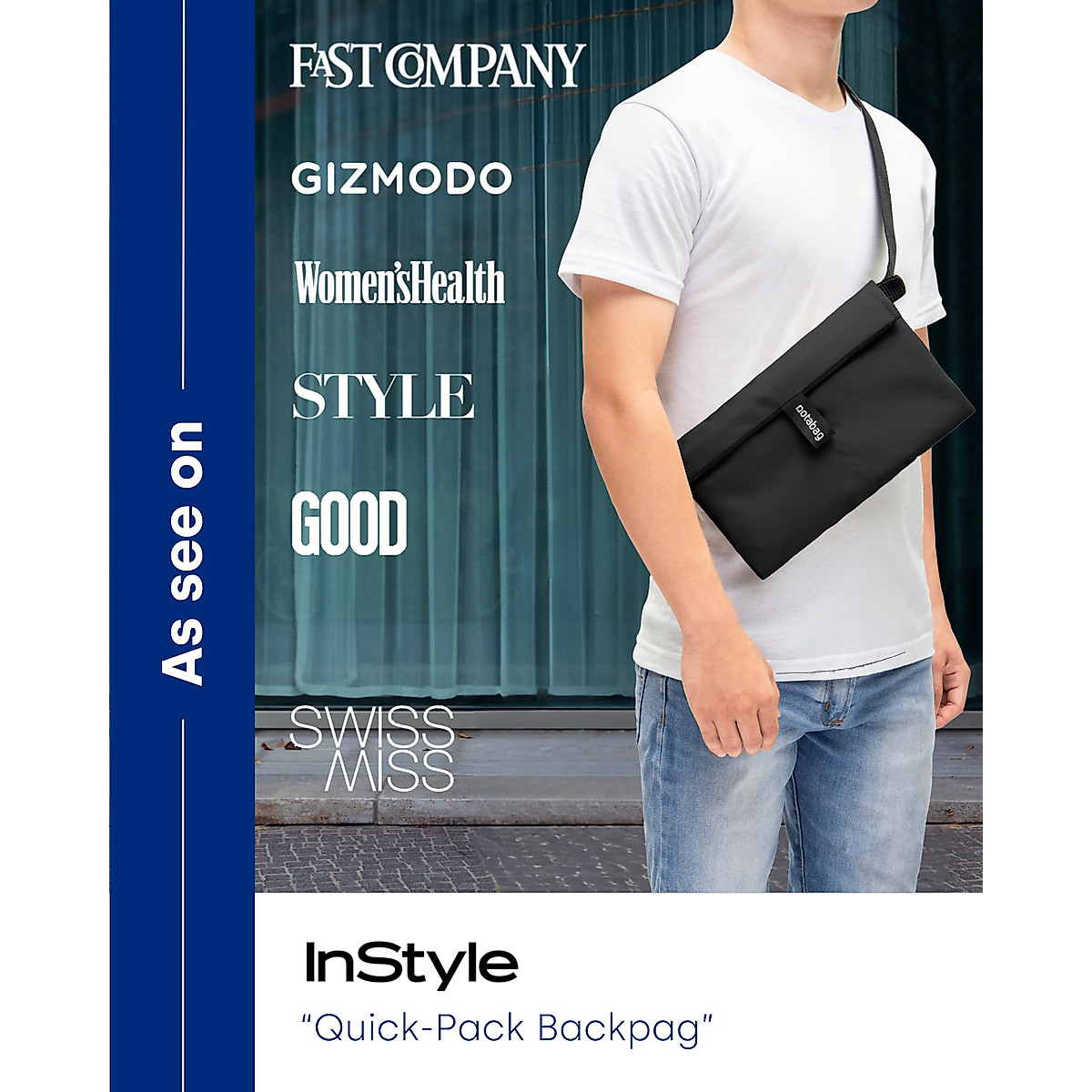 Notabag Crossbody bag (black) – All in one tote bag, handbag, fanny pack & belt bag – Innovative design made from recycled materials – Crossbody bag men and women – Versatile cross body bag