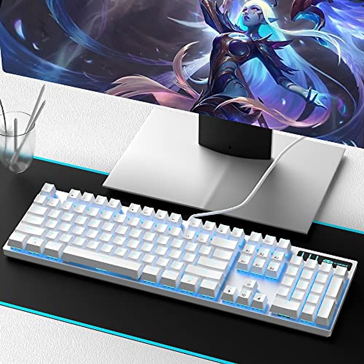 MageGee Mechanical Gaming Keyboard, Wired USB Adjustable Backlight Keyboard, New Mechanical Storm 100% Anti-ghosting Keyboard with Red Switches for Windows PC/MAC Games (White)