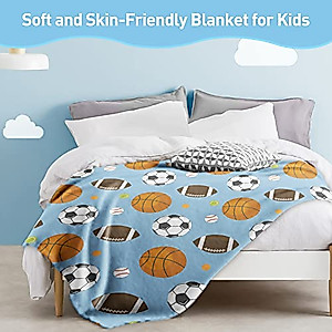 Sports Blanket for Boys Girls Soft Warm Lightweight Flannel Plush Basketball Baseball Football SoccerThrow Blanket Sport Gifts for Kids Teen Adults All Season Sofa Bed Living Room Home Decor 40"x50"