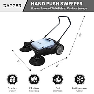 Dapper Supply Walk-Behind Outdoor Hand Push Floor Sweeper - 10.5 Gallon Capacity - 36" Sweeping Width - Sweeps up to 39,500 ft² / Hour, Grey