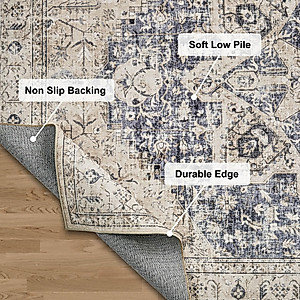 Tortania Boho Blue Living Room Rug 9x12 with 10 PCS Rug Tape Set