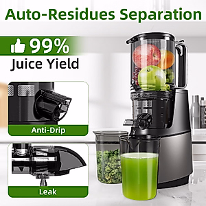 Cold Press Juicer Machines, 350W Masticating Juicer with 5.8" Inch Large Feed Chute for Whole Fruits and Vegetables, Slow Juices Extractor Easy to Clean
