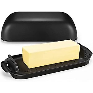 Butter Dish with Lid, Butter Container Holds for Countertop, Unbreakable Butter Keeper for Home Kitchen Decor, Perfect for East/West Coast Butter, BPA-free, Microwave/Dishwasher Safe (Black)