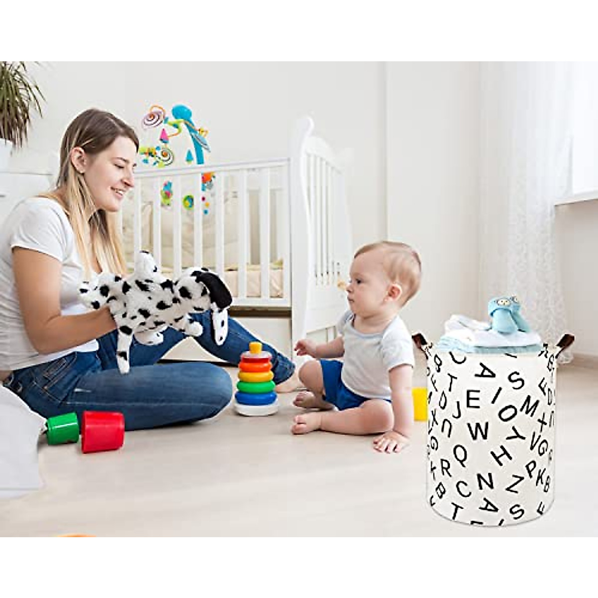 HIYAGON Large Sized Canvas Storage Baskets with Handle,Collapsible & Convenient Home Organizer Containers for Toys Storage,Baby Clothing(Letter)