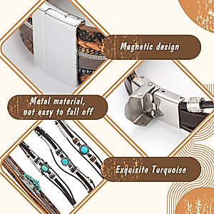 Glenmal 4 Pcs Boho Leather Bracelet Turquoise Cuff Leather Bracelet Western Jewelry Gifts for Women Multilayer Layer Wristband Turquoise Bangle for Women(Vintage)