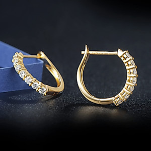 FANCIME 14k Solid Yellow Gold Round Cut Prong 1/5cttw Moissanite Hoop Earrings Huggie Hoop Earrings Dainty Fine Jewelry Gifts for Women Her D-E Color VVS Clarity - 15mm