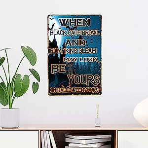 OMMIIY Decor 8''x12'' May Luck Be Yours On Halloween Cat Witch Pumpkin Tin Sign Retro Style Miller Beer Bar Den Halloween Painting Metal
