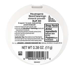 Neutrogena SkinClearing Mineral Acne-Concealing Pressed Powder Compact, Shine-Free & Oil-Absorbing Makeup with Salicylic Acid to Cover, Treat & Prevent Acne Breakouts, Buff 30, .38 oz (Pack of 2)