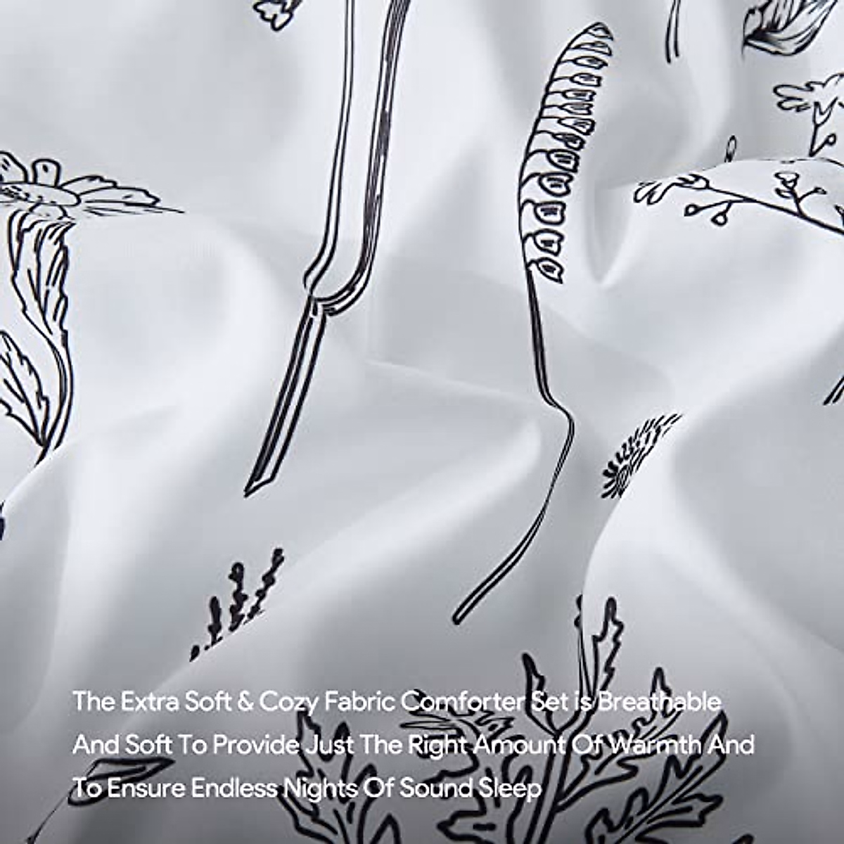 Maple&Stone Queen Floral Comforter Set, White Bedding Set 3pcs Soft and Durable Microfiber with Elegant Plant Flowers Print Bedding Comforter Sets - Includes 2 Pillowcases