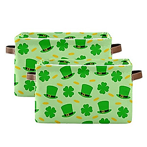 Foldable Storage Basket, Cube Organizer Bins St Patricks Day Leaf Hat Cube Bag Dual Handles for Closet Shelf