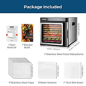 YASHE Food Dehydrator Machine, 9 Stainless Steel Food Dryer, 1000W Dehydrators for Food and Jerky, Herbs, Meat, Fruit, Dog Treats, 48H Timer and Temperature Control (95-165℉), Recipes Book Included