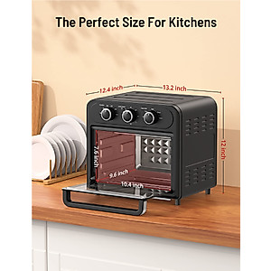 Air Fryer, Paris Rhône 14.8 Quart Toaster Oven, 5-in-1 Convection Oven for 4-Slice Toast, 9-inch Pizza, Knob-Controlled Kitchen Countertop Appliance with 6 Accessories, Dishwasher Safe