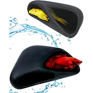 Corisrx Fish Aquarium Cave Decorations - Smooth Ceramic Fish Hide Fish House, Meteorite Like Leopard Gecko Lizard Reptile Hide Basking Rock, Betta Fish Tank Hideout Terrarium Decor - Aquarium Rocks