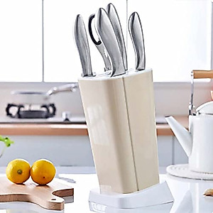 Universal Knife Block Plastic Block Without Knives: Kitchen Counter Universal Holder Modern Blocks Storage Organizer for Home Kitchen Restaurant Beige Knife Inserted Holder