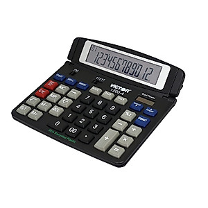 Victor 1200-4 12-Digit Large Professional Desktop Calculator, Battery and Solar Hybrid Powered Tilt LCD Display, Great for Home and Office Use, Black