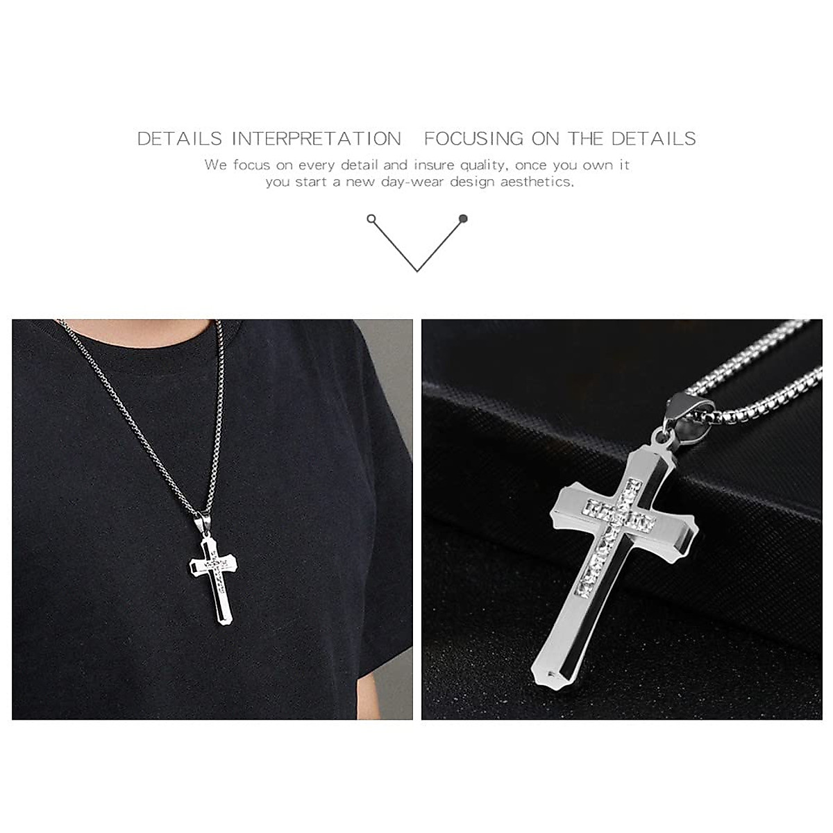 OLEVS Diamond Silver Cross Pendant Necklace Metal Womens Cross Pendant for Women Necklace Small Mens Cross Pendant Necklace Silver Stainless Steel Cross Pendant Necklace for Men Women Girls