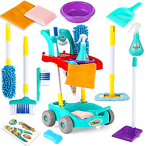 Kids Cleaning Set for Toddlers, Pretend Play Housekeeping Supplies Kit for Boys and Girls Complete with Broom, Mop, Dust Pan, Spray Bottle and More, Little Helper Tools and Montessori Toys