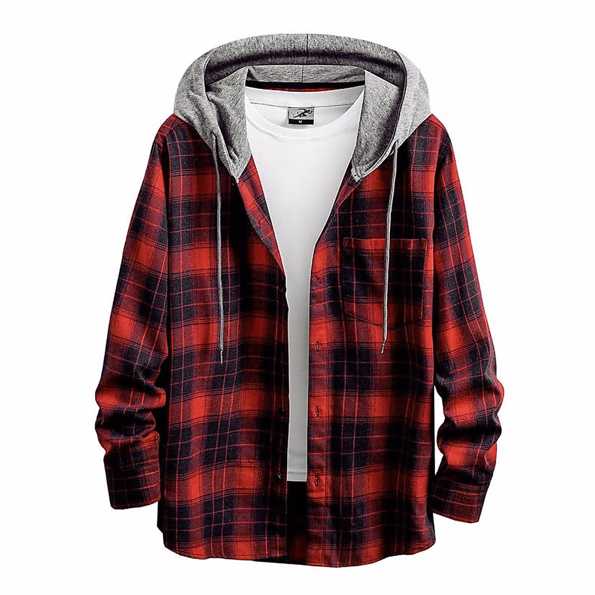 JMIERR Flannel Hoodies for Men Casual Button Down Plaid Long Sleeve Lightweight Winter Shirts Jackets,US 46 (XL),0Red