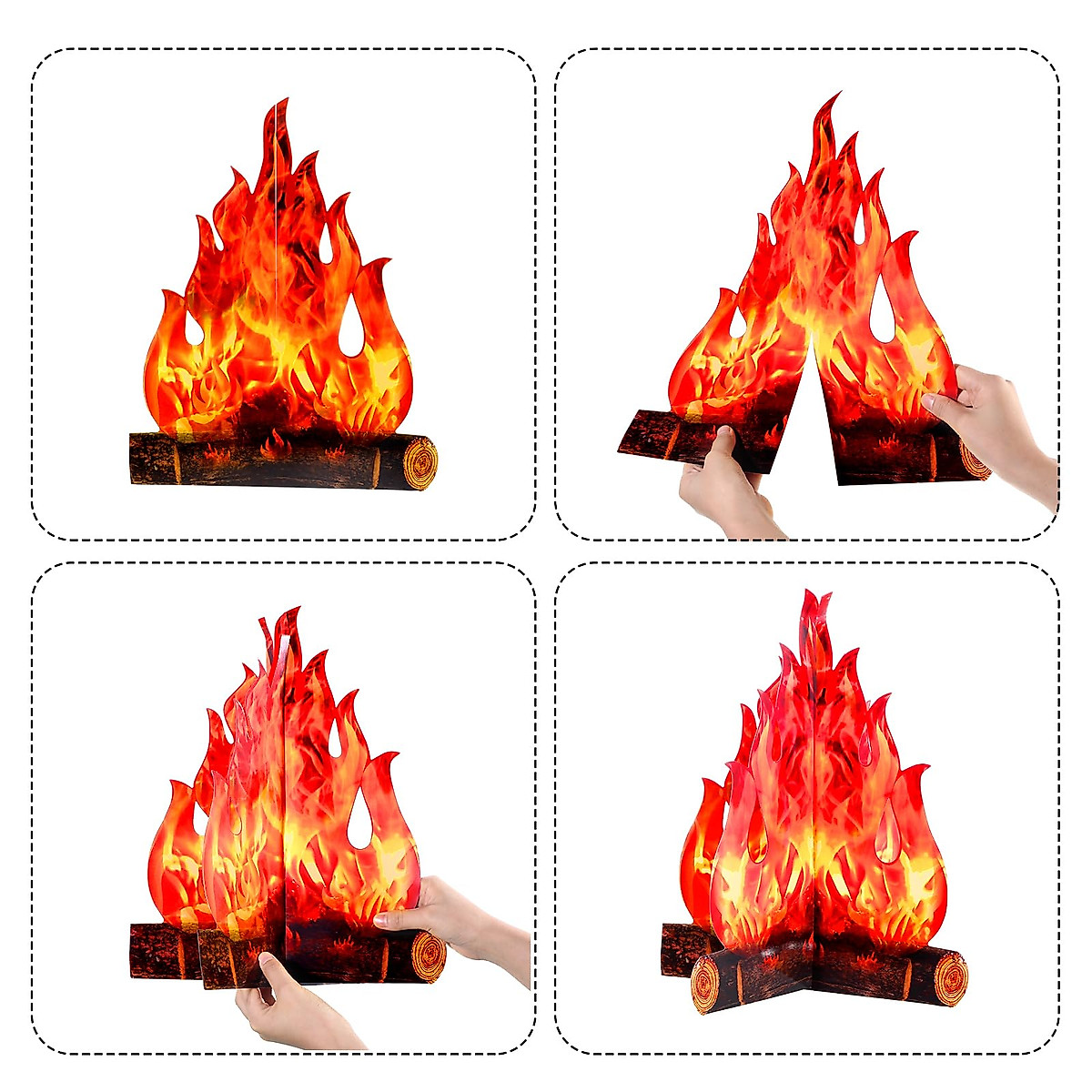 Boao 6 Sets Large Fake Fire 16" x 13" 3D Cardboard Campfire Big Fake Flame Artificial Paper Fire Torch Centerpiece for Camping Party Decorations Supplies (Dark Color)