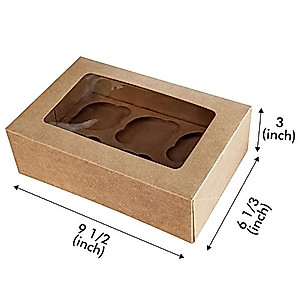 ONE MORE Cupcake Boxes with Inserts 6 Holders,9x6x3inch Large Brown Kraft Standard Bakery Boxes with Window Food Grade Cake Carrier Container for Muffins Gift Treat Box Bulk,Pack of 15