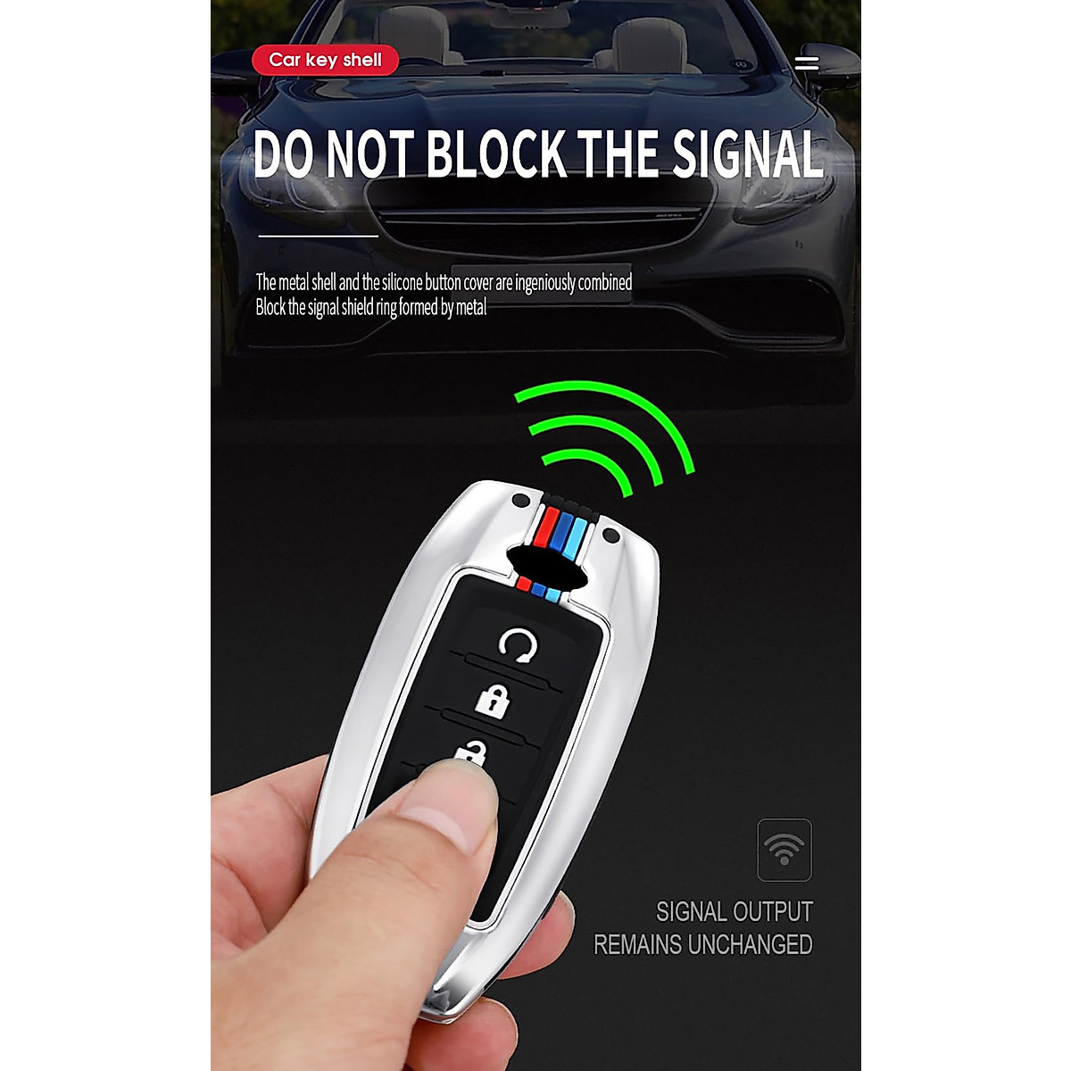 SANRILY Luminous Smart Key Fob Cover Case Fit for Infiniti QX60 QX50 2022 Q50 Q60 2023 QX55 Keyless with Keychain Black