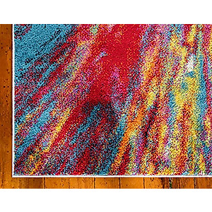 Unique Loom Lyon Collection Modern Abstract Tie-Dye Fireworks Area Rug, 5 x 8 Feet, Multi/Blue