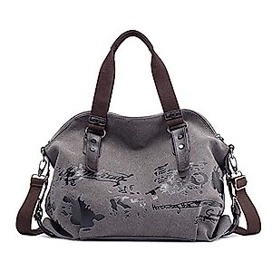 Women Handbag Casual Vintage Hobo Canvas Daily Purse Shoulder Tote Shopper Bag (19.68''H* 15.74''L* 6.29''W, Gray)