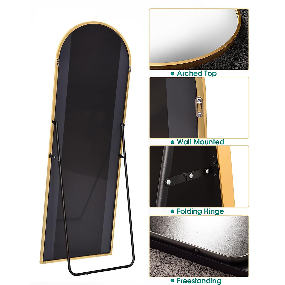BEVERDY Arched Full Length Mirror - 18"58" Floor & Wall Mounted Mirror for Bedroom & Living Room, Gold