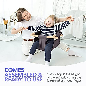 CaTeam - Canvas Baby Swing, Wooden Hanging Swing Seat Chair with Safety Belt, Durable Baby Hammock Chair, Outdoor and Indoor Swing for Kids, Mounting Hardware Included, Dark Gray