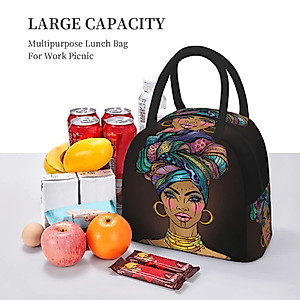 Oplp Beautiful African Woman Portrait Large Lunch Bag Capacity Box Meal Prep Insulated Handbag Reusable Lunch Container