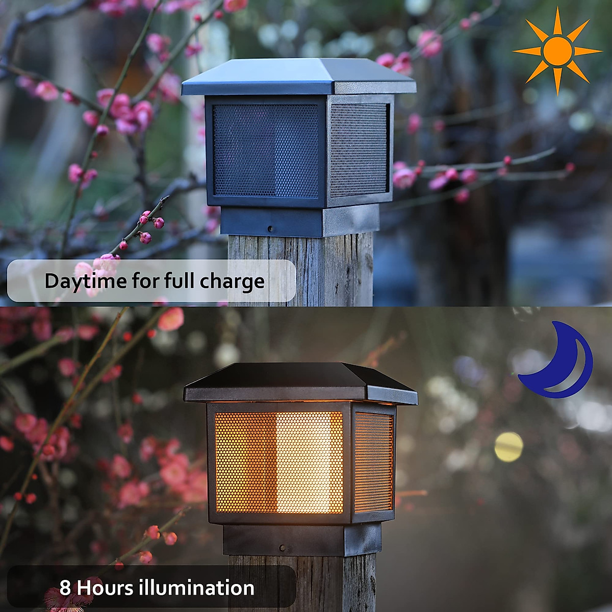 Glintoper 2 Pack Solar Fence Post Lights Outdoor, Solar Powered Post Cap Lights, High Brightness SMD LED Decorative Lighting Waterproof for 4x4, 5x5 or 6x6 Wood Posts, Patio Yard Landscape Decor