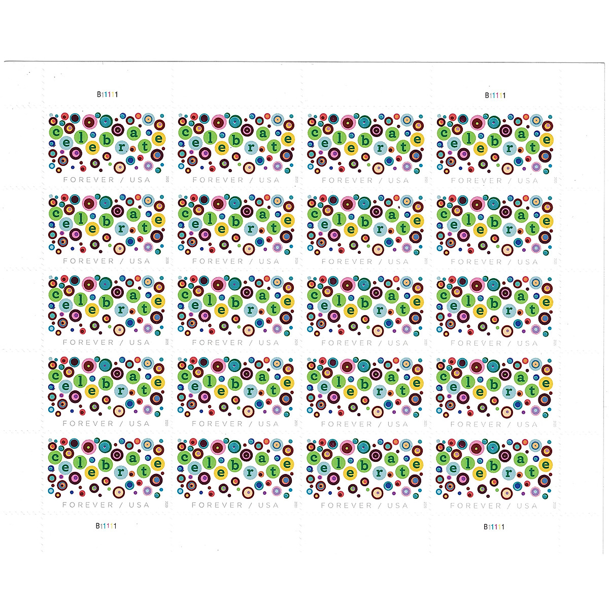 USPS Let's Celebrate Forever Stamps - Sheet of 20 Postage Stamps