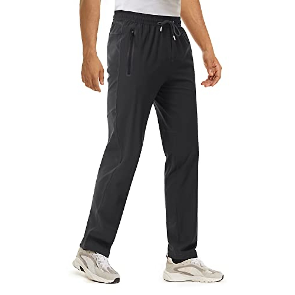 Boladeci Athletic Pants for Men Lightweight Quick Dry Breathable Elastic Waist Zip Pockets Outdoor Jogger Travel Fishing Hiking Pants Black 40