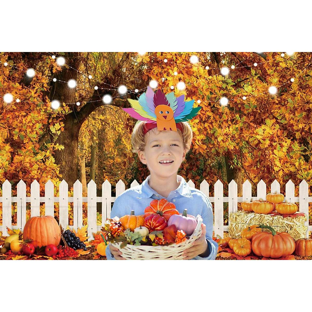LFEEY Autumn Forest Thanksgiving Day Photography Backdrop, 10x8ft Rustic Fall Barn Pumpkin Thanksgiving Party Farm Harvest Event Backdrop, Kids Adults Photoshoot Photo Booth Studio Prop
