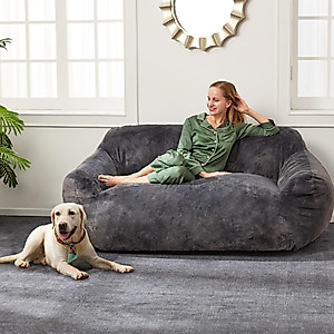 Homguava Sofa Couch, Futon Couch Bed with Armrest, 2-Seater Loveseat Sofa Soft Faux Fur Sleeper Sofa, Small Couchs for Living Room,Bedroom,Apartment (Grey Blue)