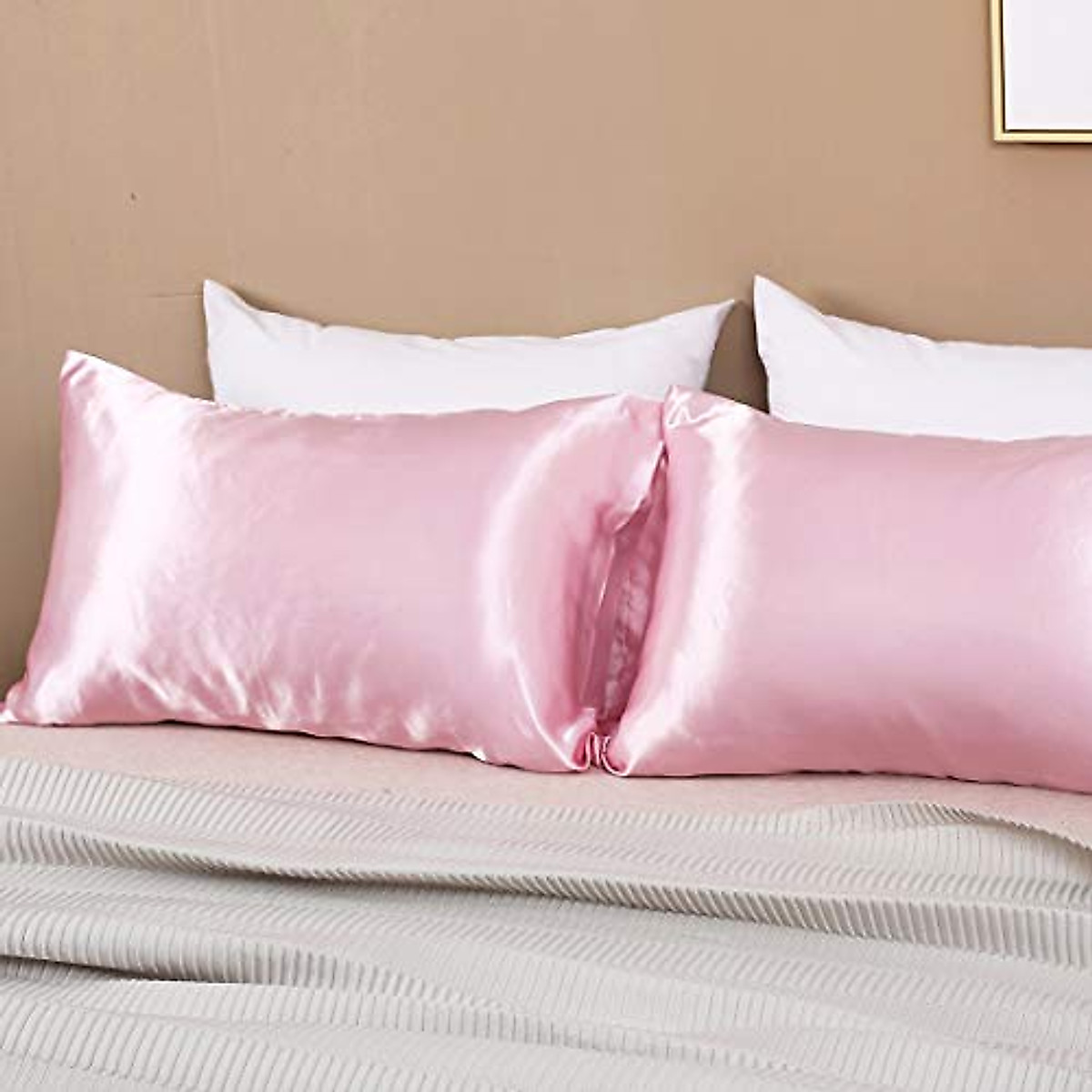 Chonty Satin Pillowcase for Hair and Skin, Cooling Satin Pillow Case Cover Silk Pillowcase Set of 2 with Envelope Closure (20x40, Pink)