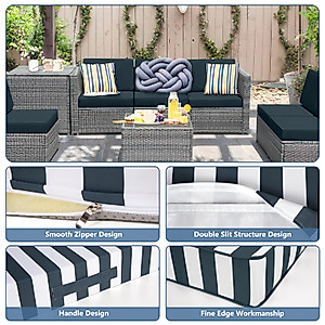 ROFIEJOX Custom Waterproof Chair Cushions Set of 2, Outdoor Deep Seat Cushions for Patio Furniture with Handle & Ties, Custom Size/Color/Fabric/Non-Slip Buttom Indoor Sofa Couch Cushions, 70D Foam