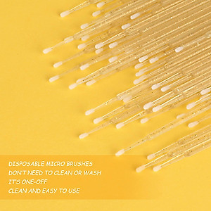 400PCS Crystal Micro Brush Applicator Disposable Micro Cotton Swabs for Eyelash Extensions Makeup Clean (Head Diameter: 2.0mm) (Gold)